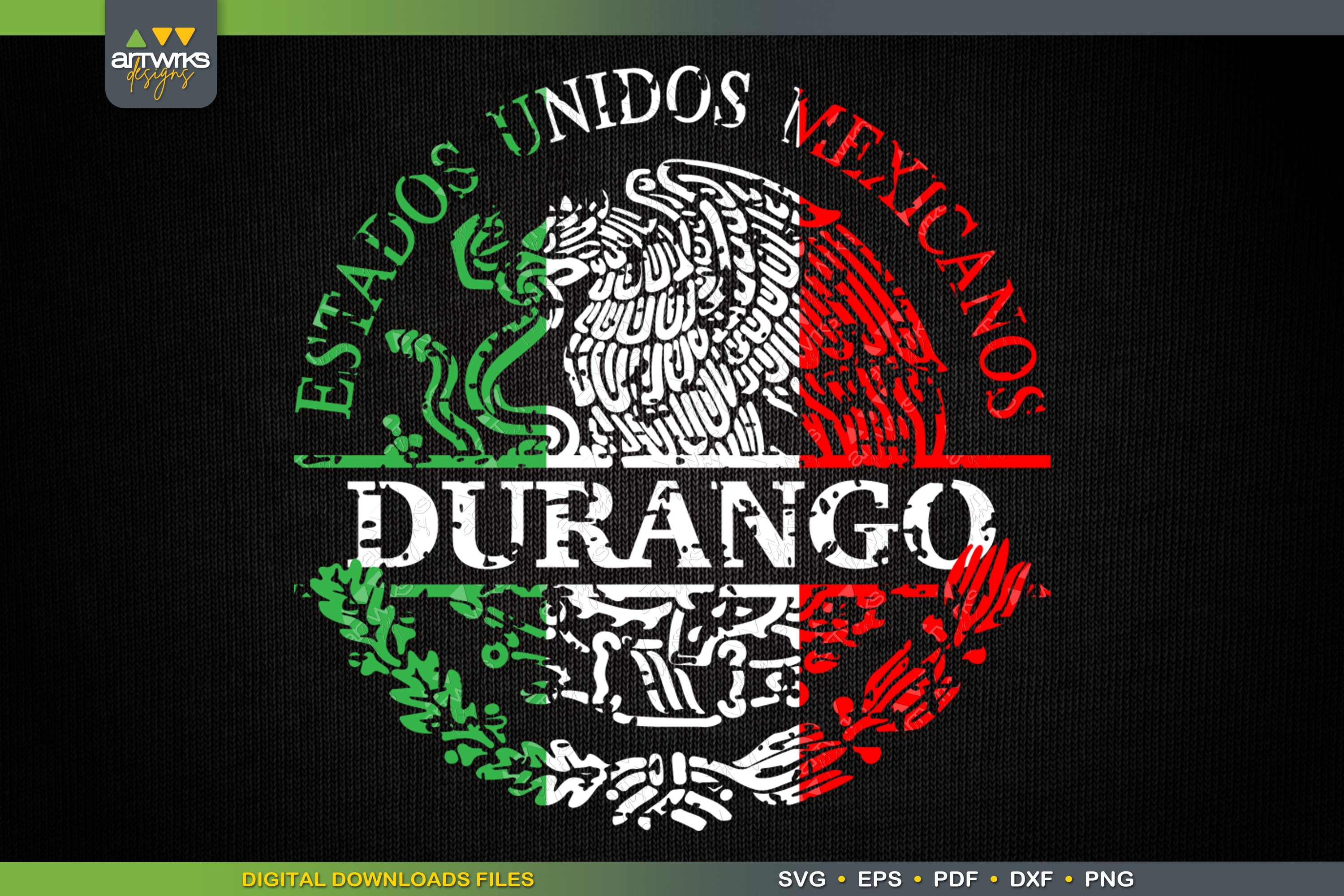 Distressed Split Monogram SVG File Escudo Nacional Tricolor Durango ...