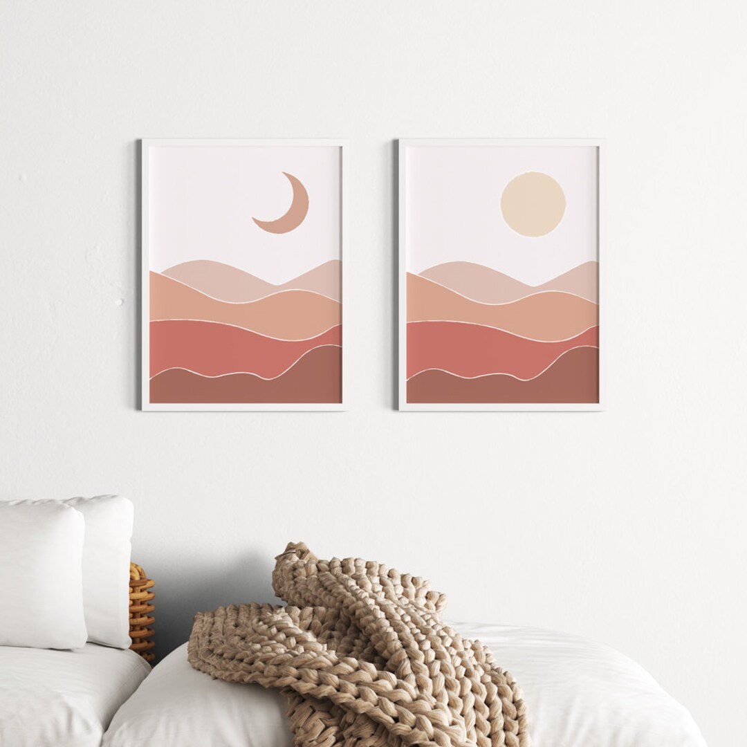 Abstract, Sun, Moon, Desert, Sunset, Print, Wall Art, Unframed, A5, A4 ...