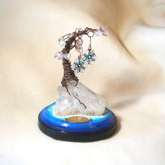 Wire display tree on quartz crystals & engravable plaque on | Etsy