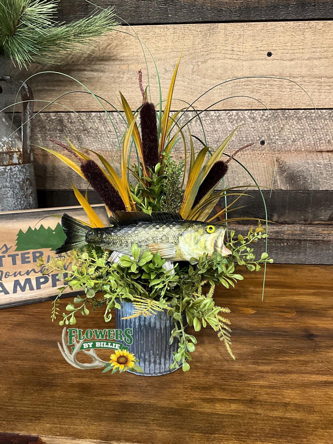 Small Bass Fish Lake Life Arrangement, Fishing Table Piece, Largemouth ...