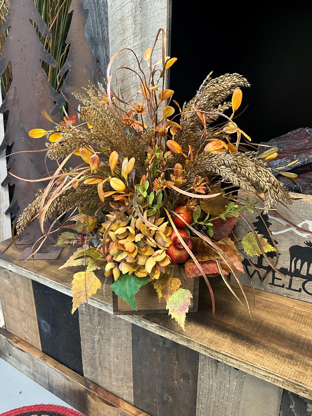 Rustic Autumn Arrangement, Fall Wheat Table Piece, Cabin Floral Table ...