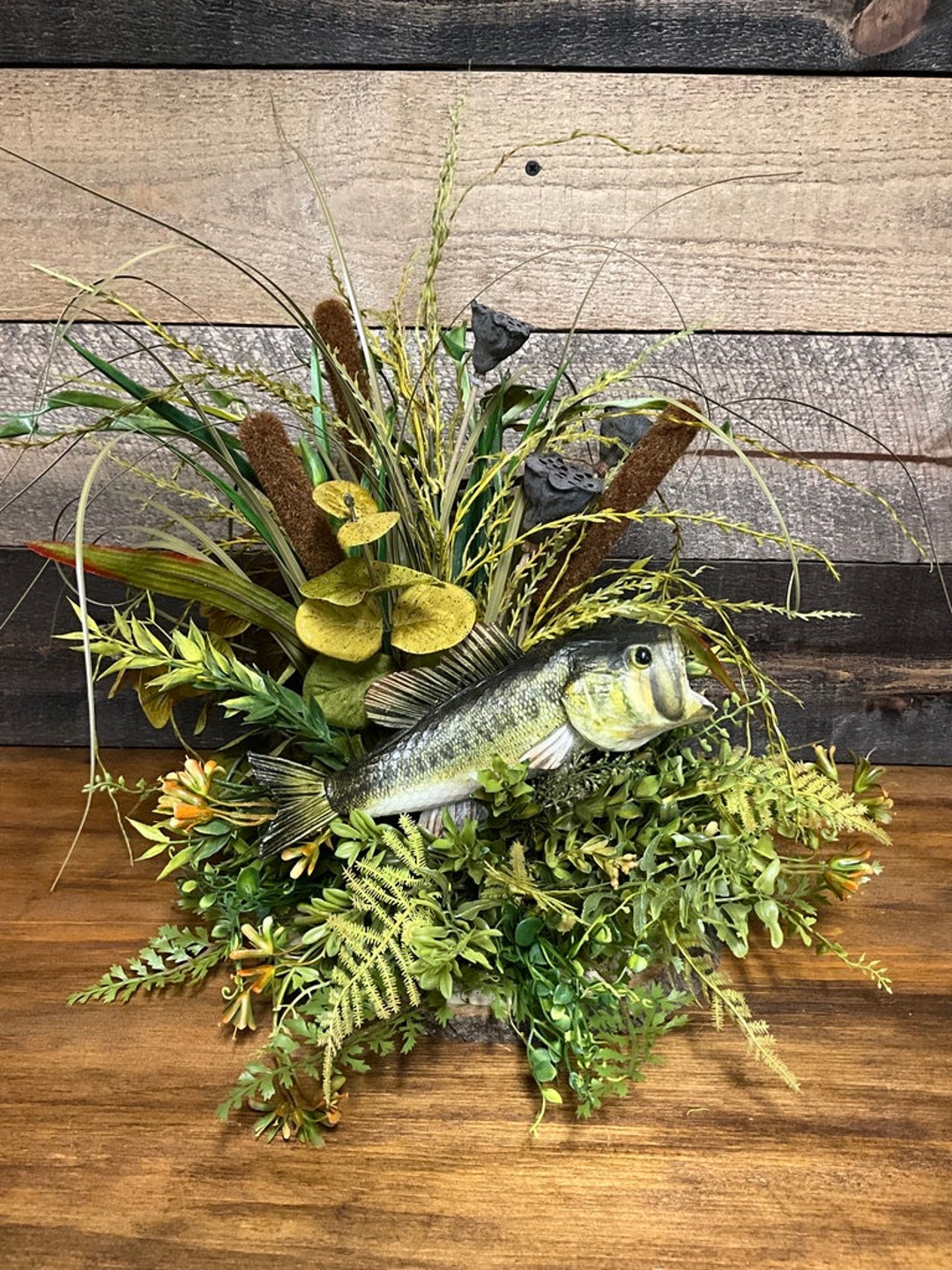 Bass Fish Lake Life Arrangement, Fishing Centerpiece, Fish Decor - Etsy