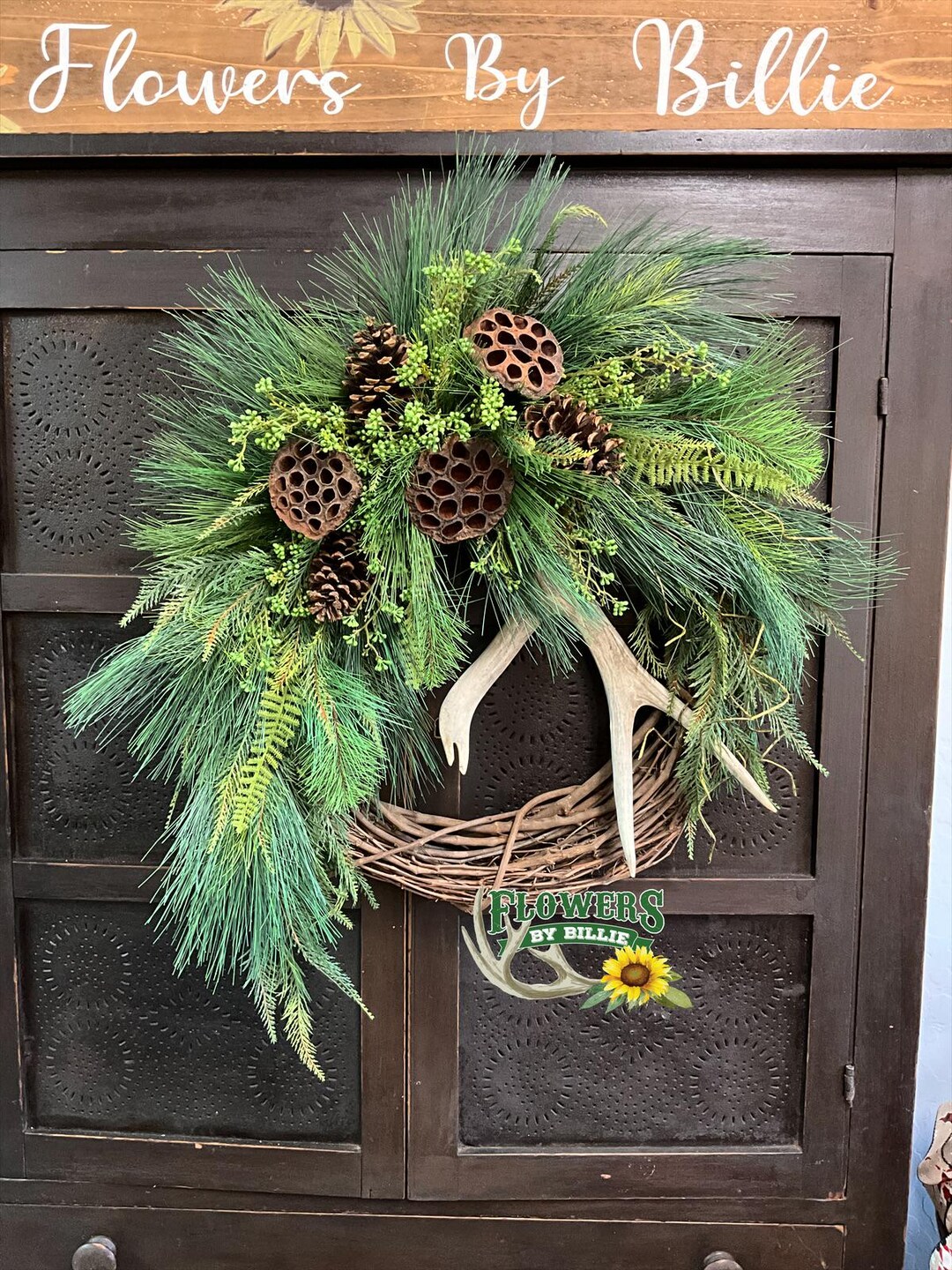 Rustic Mule Deer Antler Wreath, Woodland Deer Antler Wreath, Cabin ...