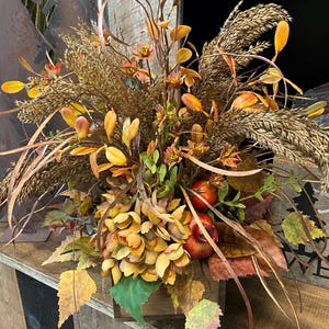 Rustic Autumn Arrangement, Fall Wheat Table Piece, Cabin Floral Table ...