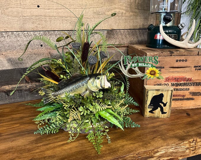 Bass Fish Arrangement, Fishing Centerpiece, Fish Decor, Lake Life ...