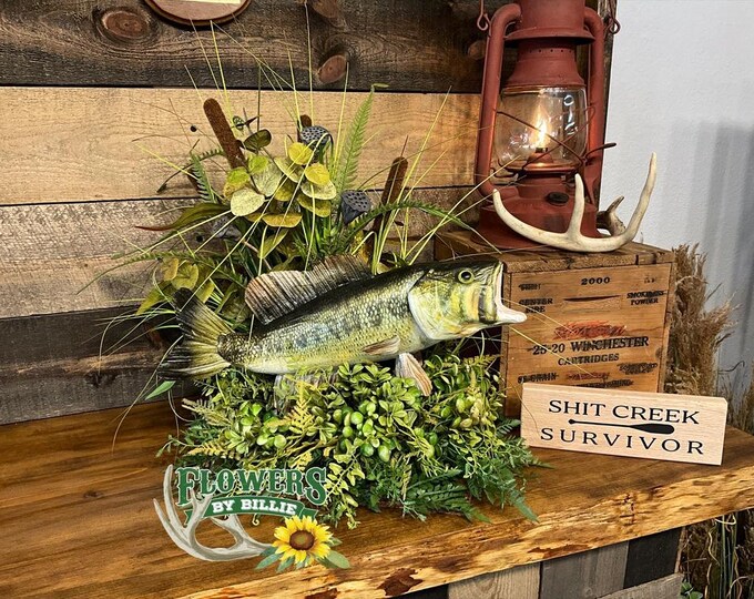 Largemouth Bass Arrangement, Fishing Centerpiece, Fishing Table Piece ...