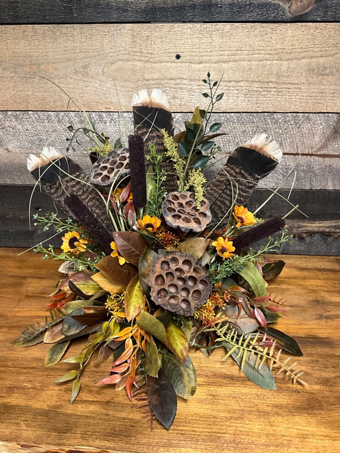 Rustic Wild Turkey Feather Centerpiece, Cabin Floral Table Piece - Etsy