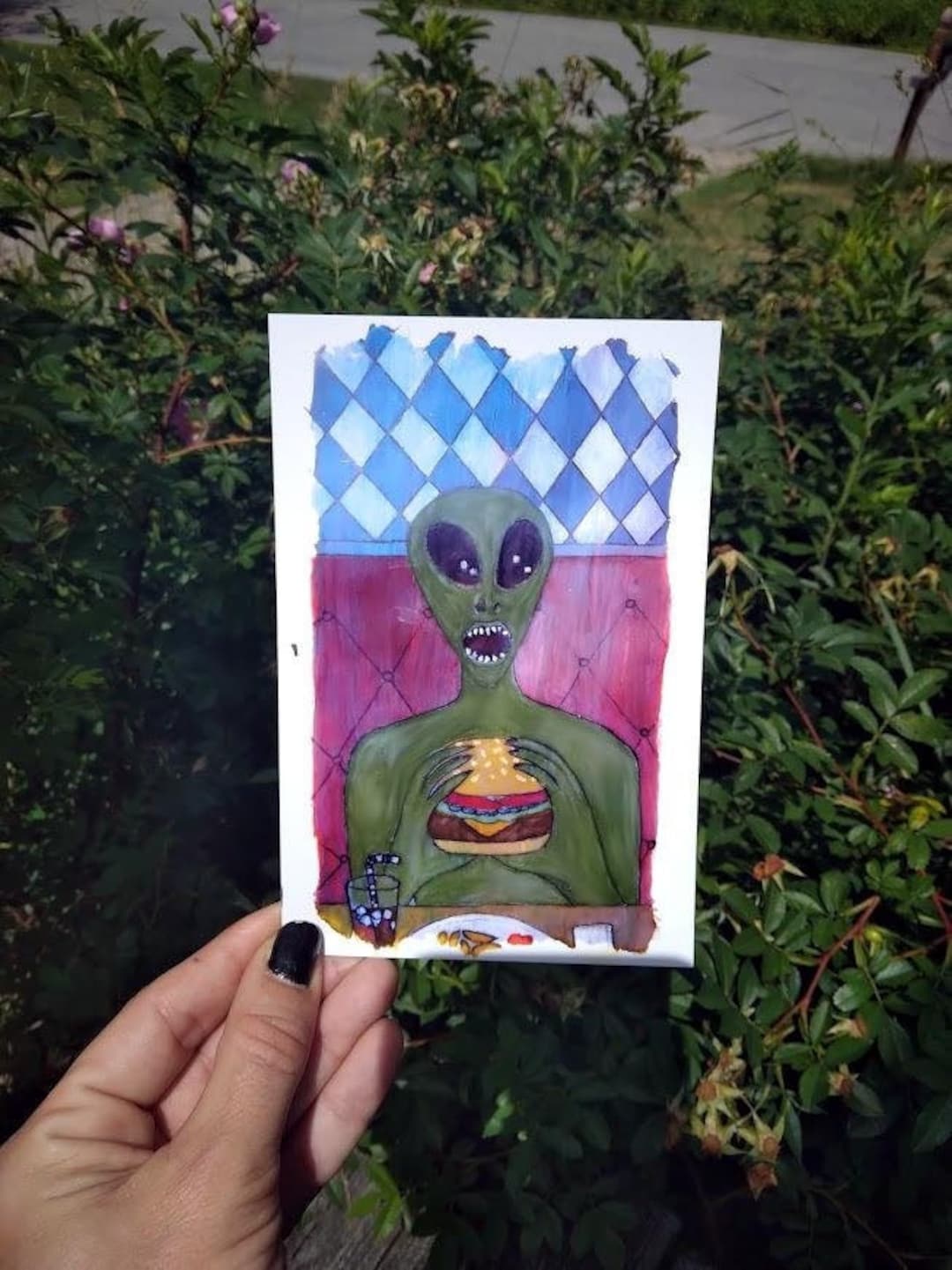 Art Print - Alien Eating a Cheeseburger in a Diner - Silly Scifi ...