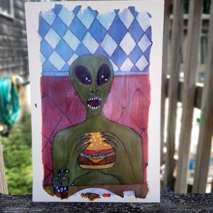 Art Print - Alien Eating a Cheeseburger in a Diner - Silly Scifi ...