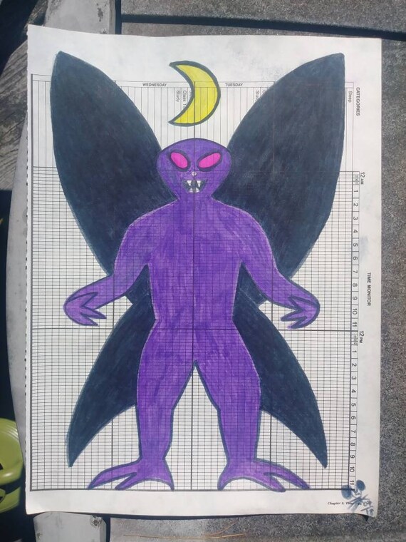 Purple Mothman Original Ink Drawing on Book Page - Etsy