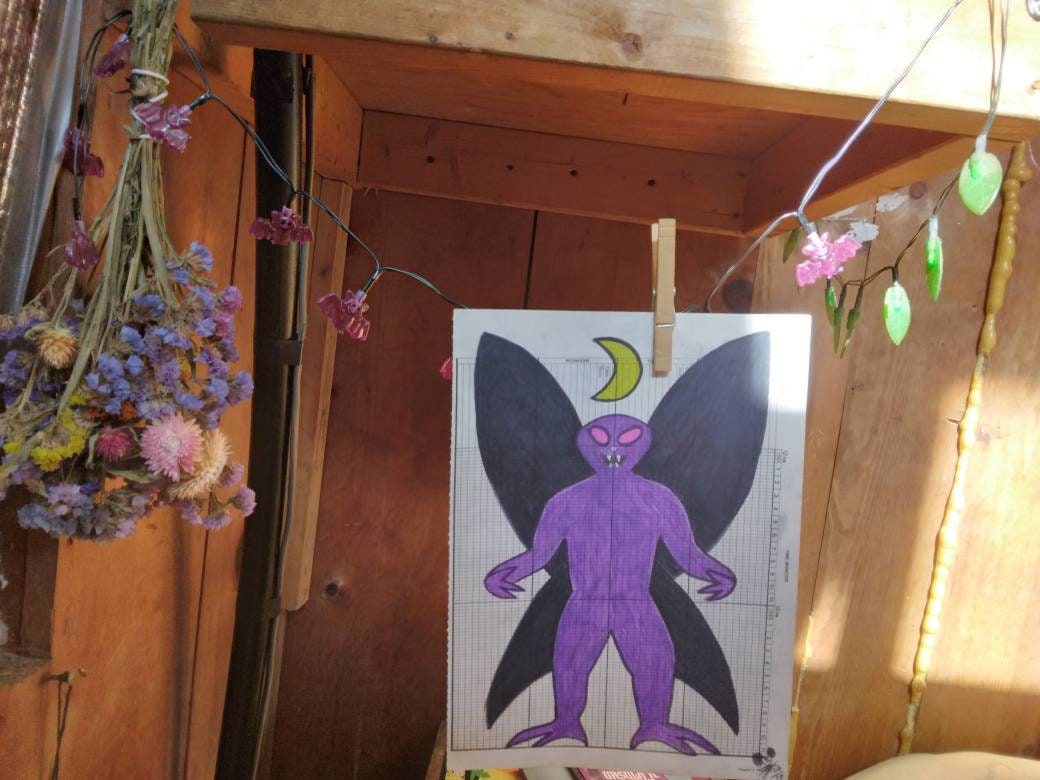Purple Mothman Original Ink Drawing on Book Page - Etsy