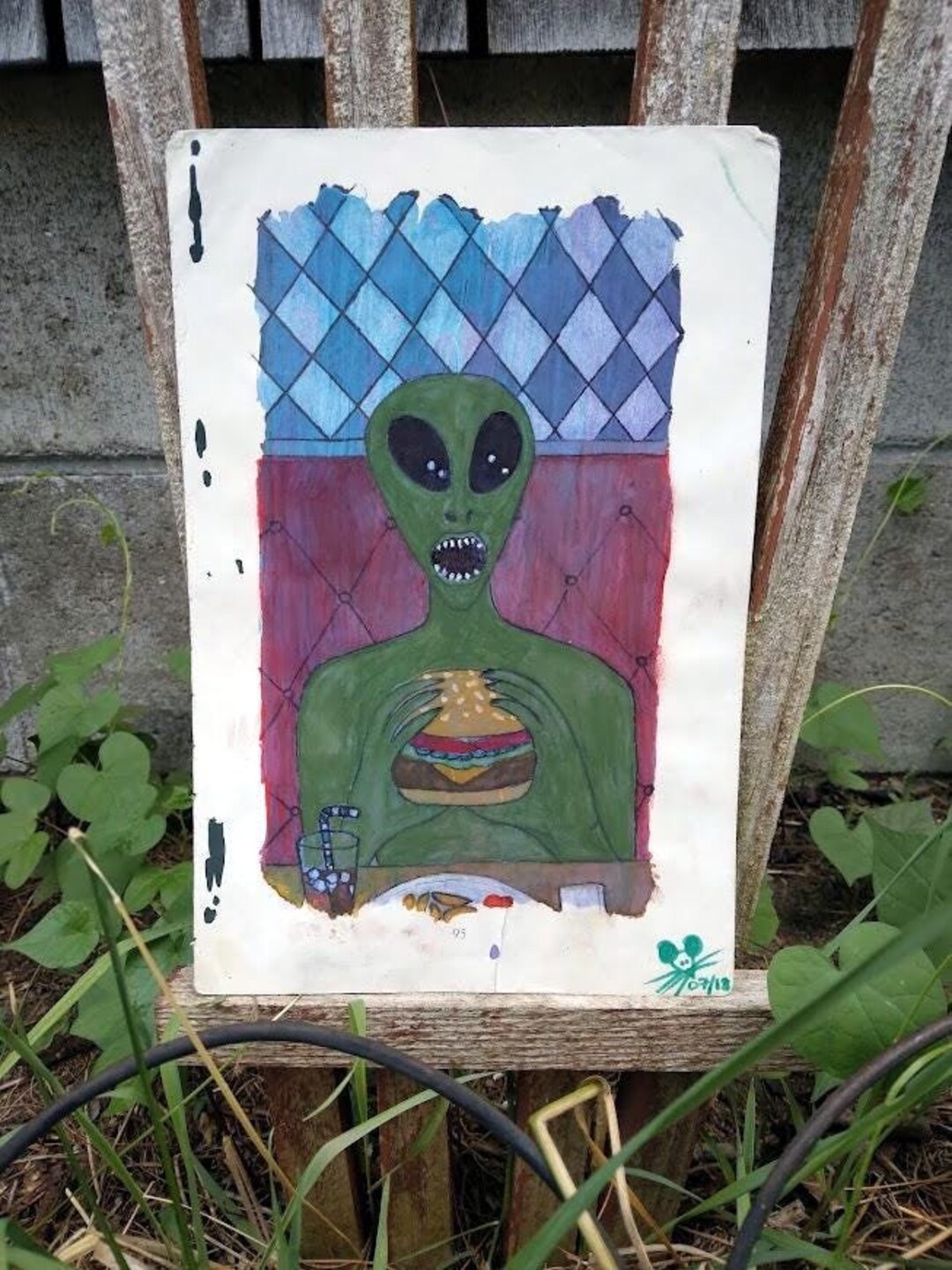Original Alien Art Alien Eating Cheeseburger in a Classic American ...