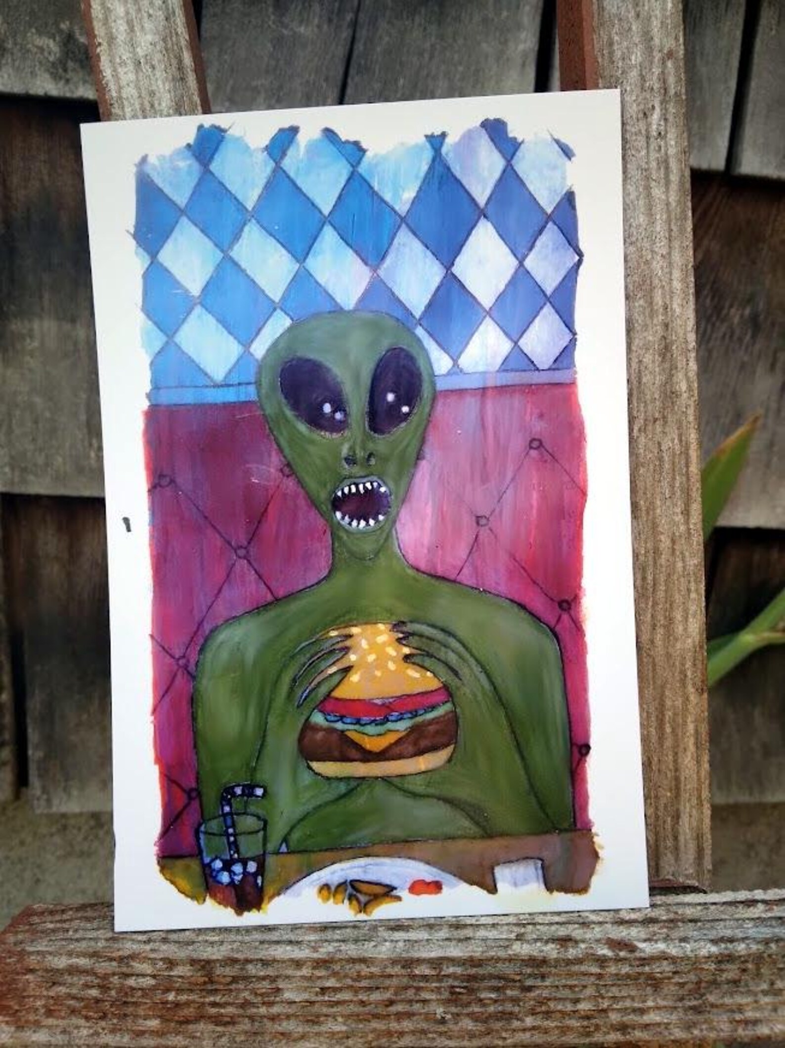 Art Print - Alien Eating a Cheeseburger in a Diner - Silly Scifi ...