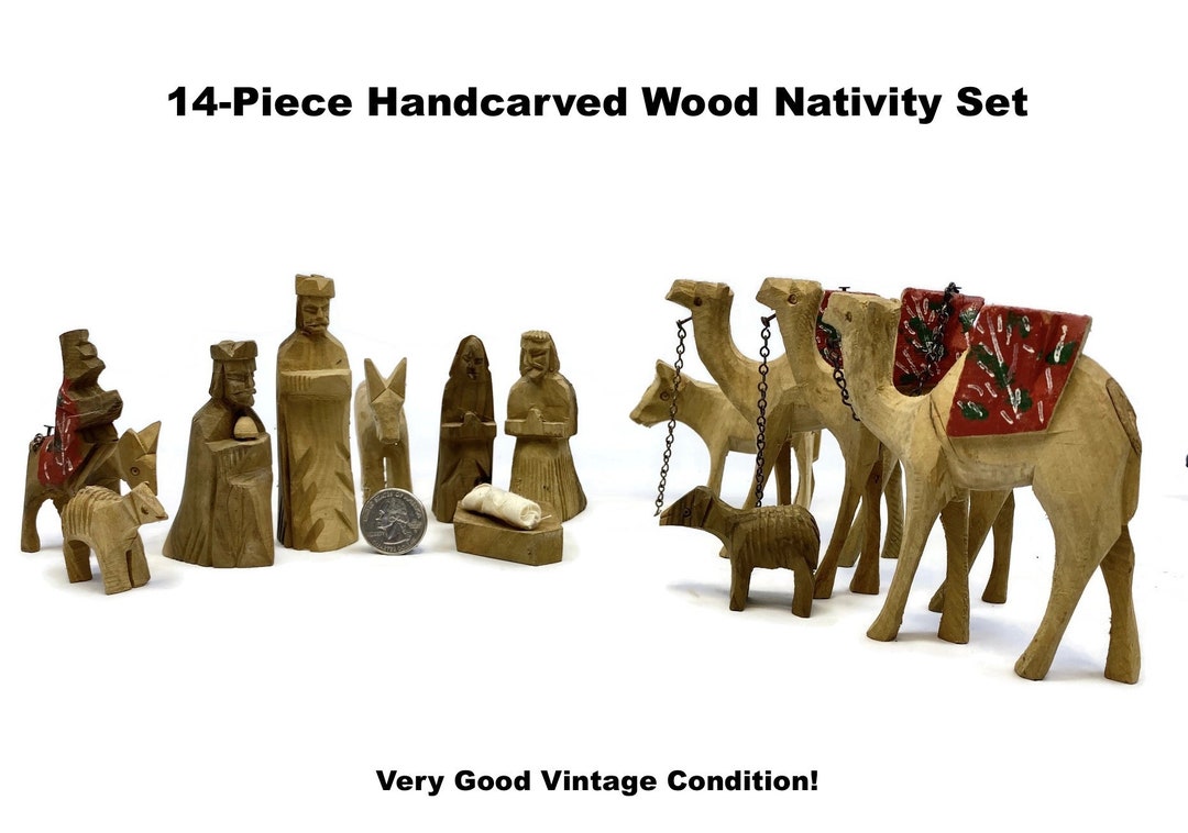 Hand Carved Wood Nativity Set 14-piece Vintage - Etsy