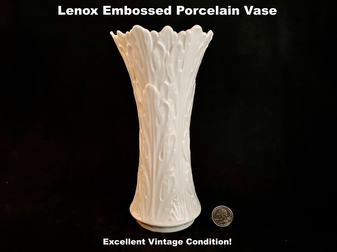 Lenox Woodland Collection Vase Sculptured Leaves Flared & Scalloped Rim ...