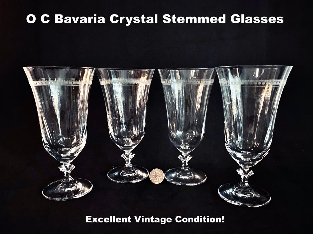Bavarian Crystal Stemmed Water Tea Wine Glasses 4 Etched Rim OC Bavaria ...