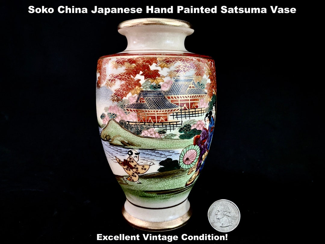 Soko China Hand Painted Satsuma Vase Japan Vintage - Etsy