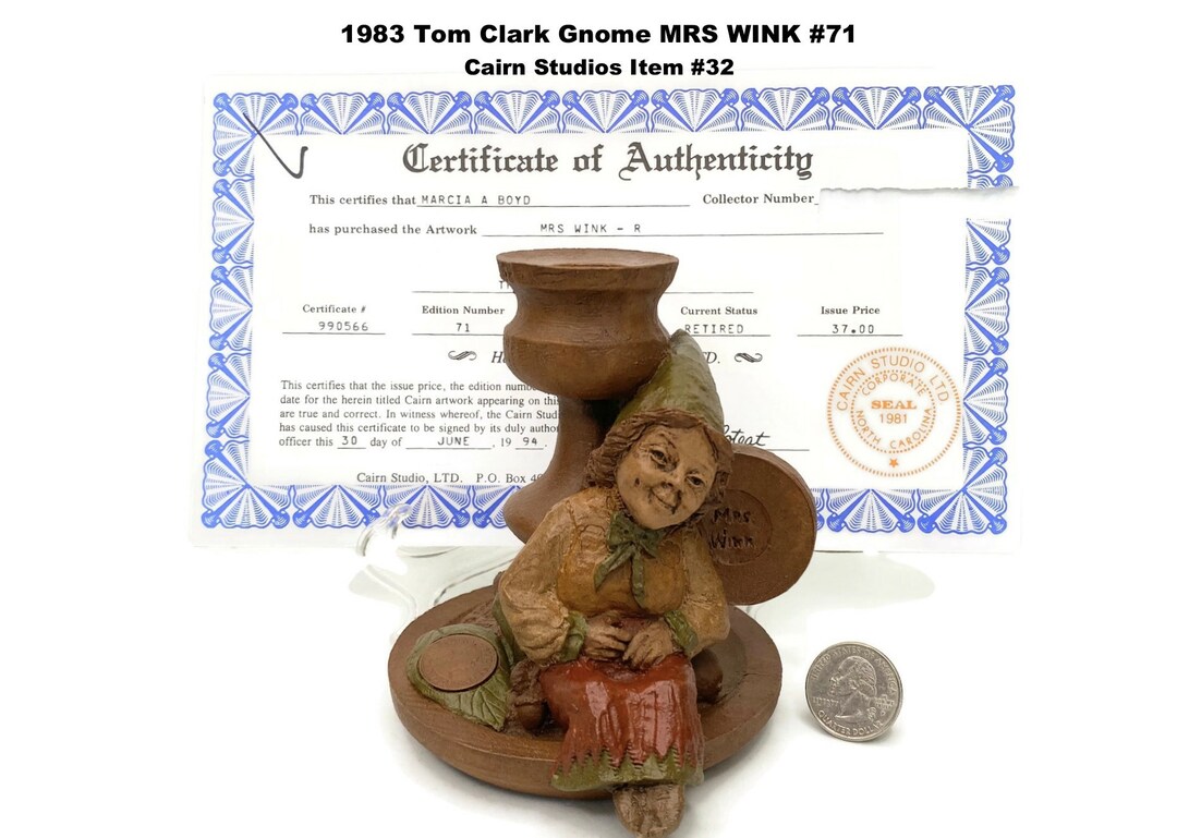 Tom Clark Gnome MRS WINK 71 1983 Cairn Studios Item 32 Vintage - Etsy