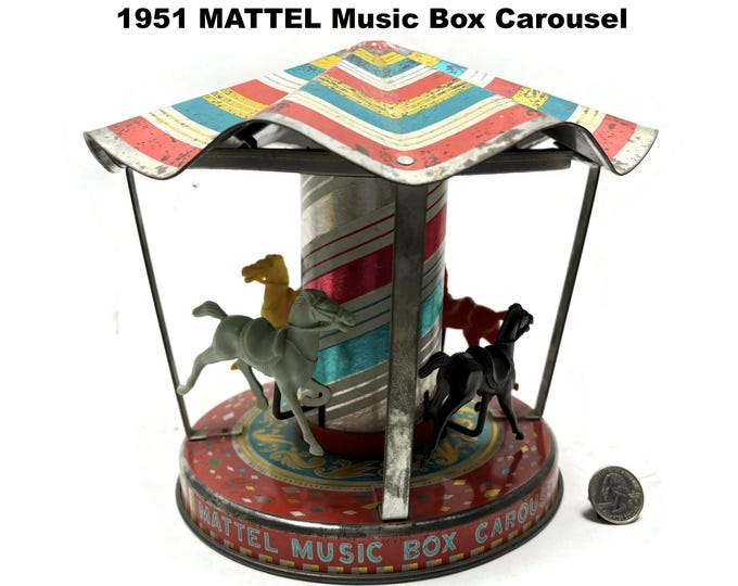 1951 MATTEL CAROUSEL Tin Music Box Four Horses Vintage - Etsy