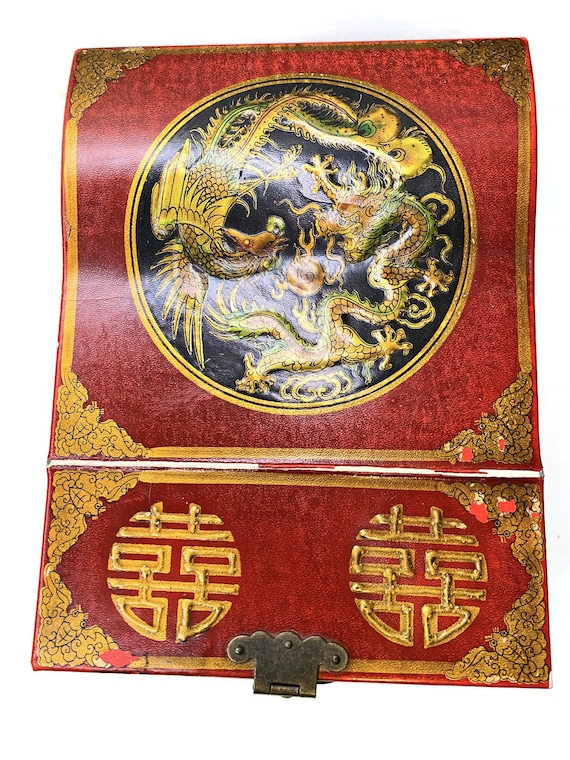 Chinese Vanity Fold Down Mirror Jewelry Box Vintage - Gem