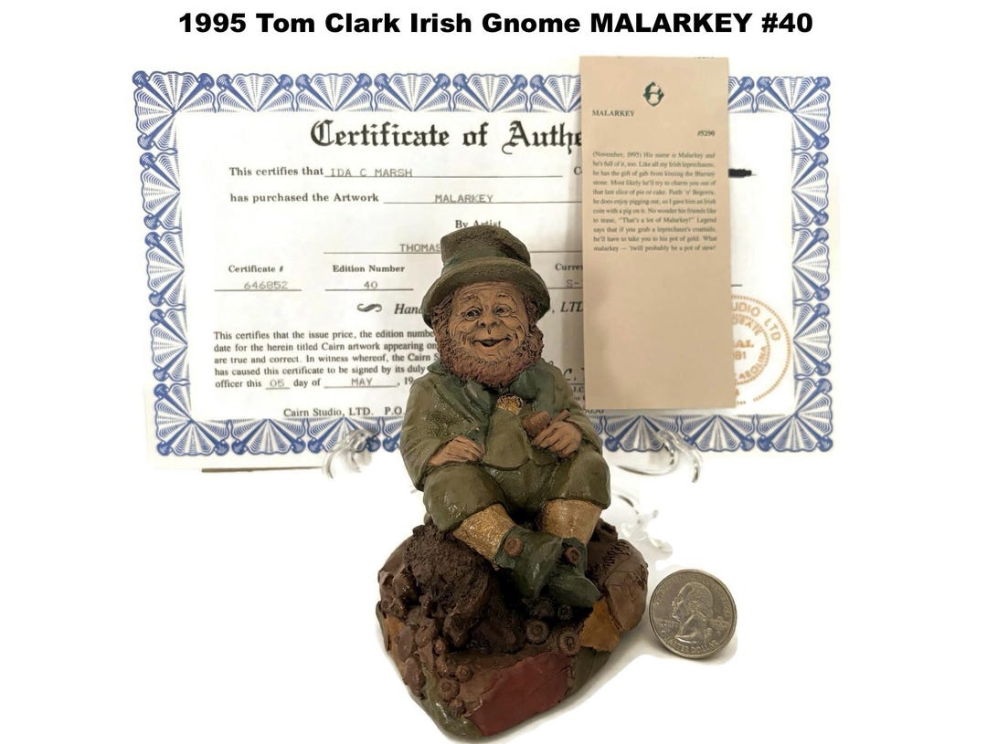 Tom Clark Irish Leprechaun Gnome MALARKEY #40 1995 Cairn Studio Item ...