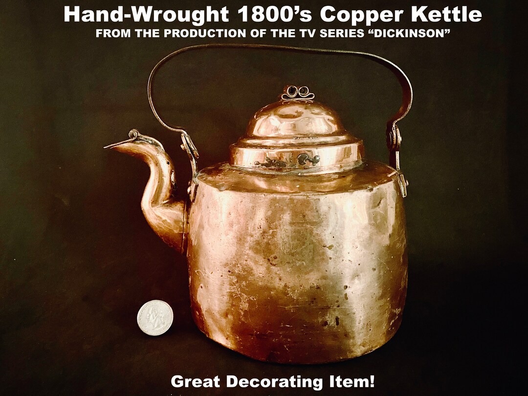 Copper Tea Kettle Hand Wrought 1800s Gooseneck Steam Cap Riveted Strap ...