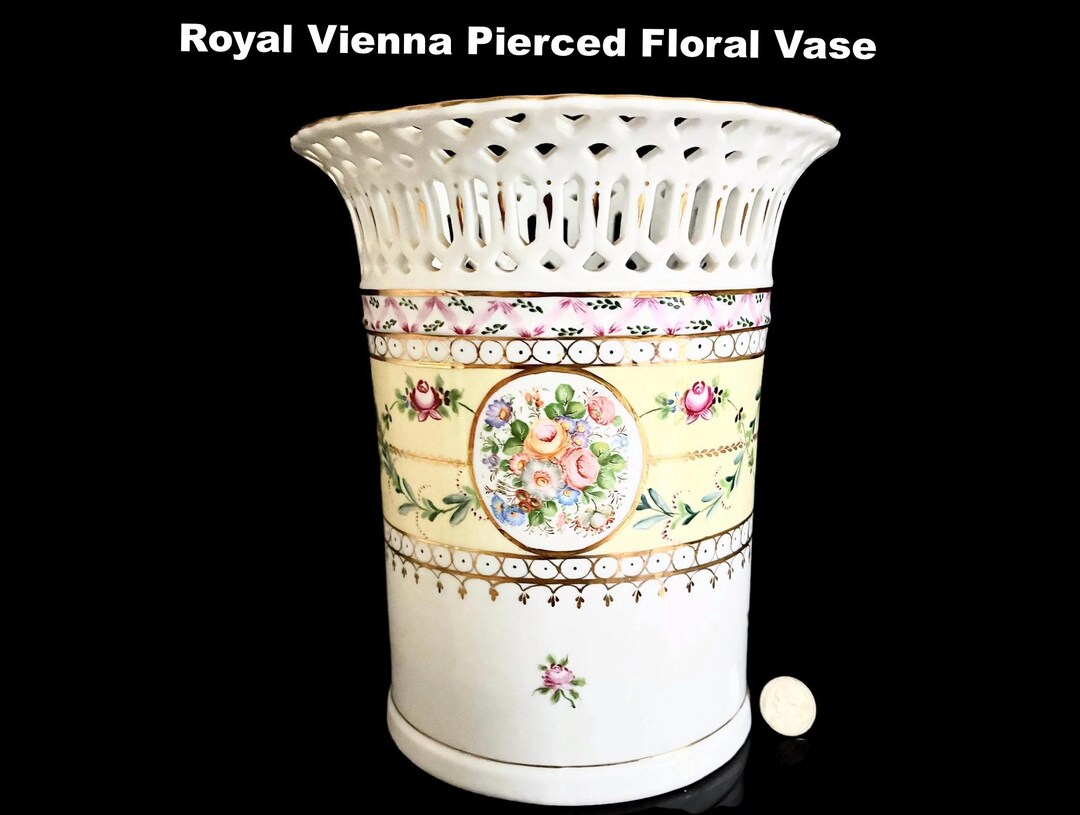 Royal Vienna Porcelain Vase Floral Roses Pierced Vintage - Etsy