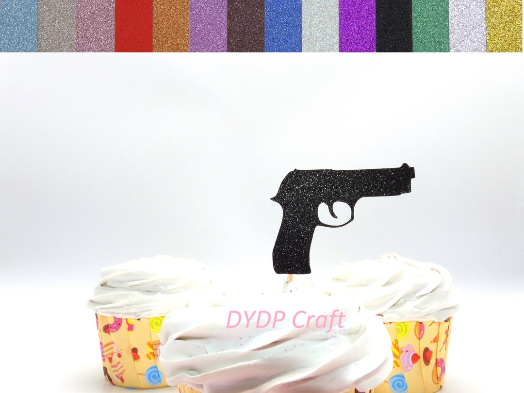Pistol Cupcake Toppers, Gun Cupcake Toppers, Pistols or Pearls Gender ...
