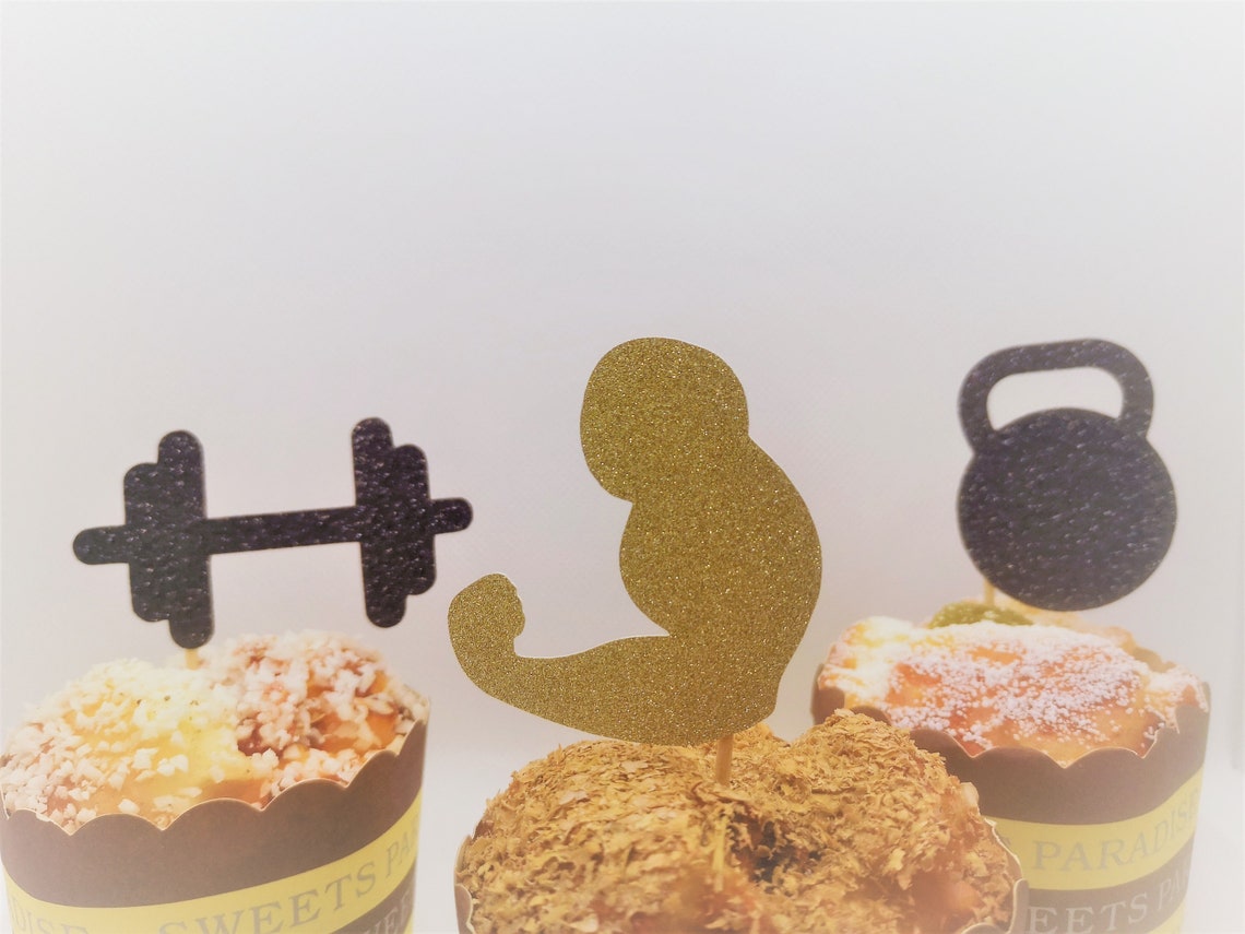 Gym Theme Party Decorations Weight Lifting Cupcake Toppers | Etsy