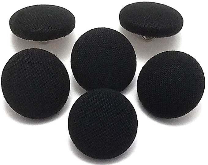 Cotton Buttons, Black Cotton Fabric Buttons, Shank Back, Pin Back, Flat ...