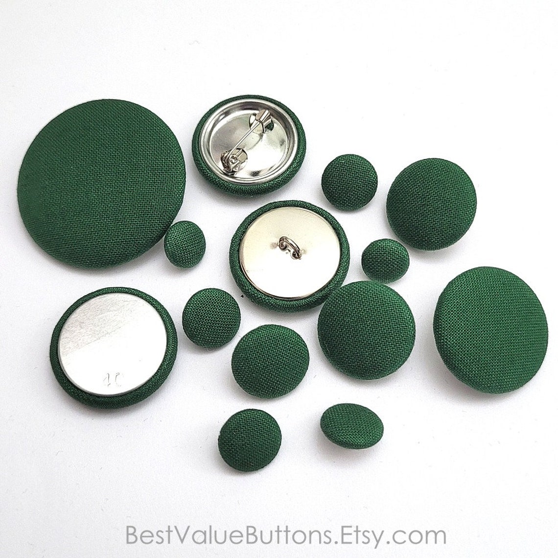 Cotton Buttons, Hunter Green Cotton Fabric Buttons, Shank Back, Pin ...