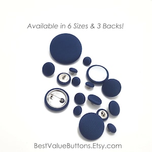 Fabric Buttons, Navy Blue Buttons, Shank to Sew, Pinback to Pin ...