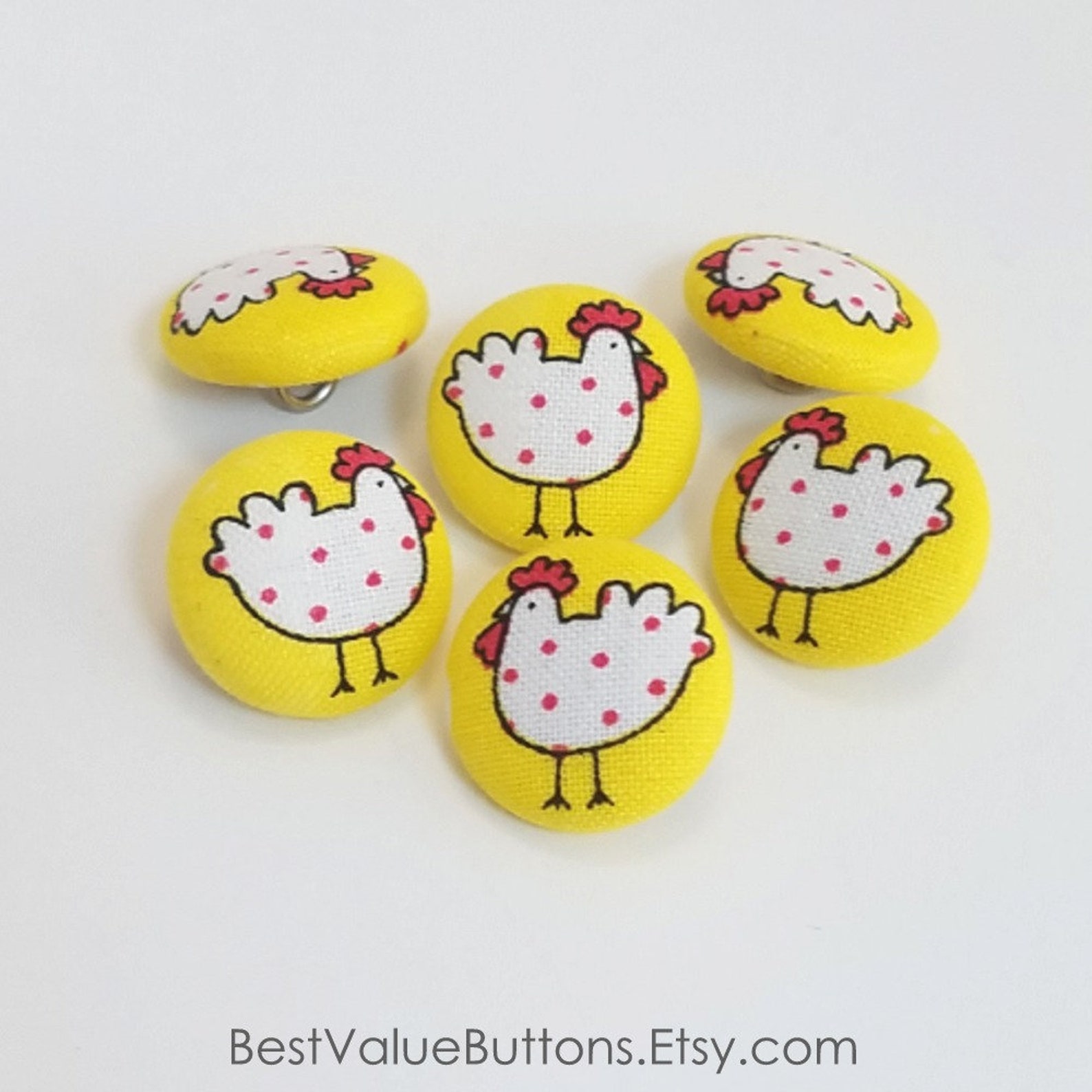 Fabric Buttons, Rooster Hen Chicken Buttons, Shank to Sew, Pinback to ...