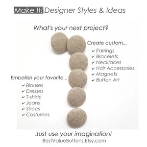 Linen Buttons, Natural Linen Fabric Buttons, Shank, Pinback, Flatback ...
