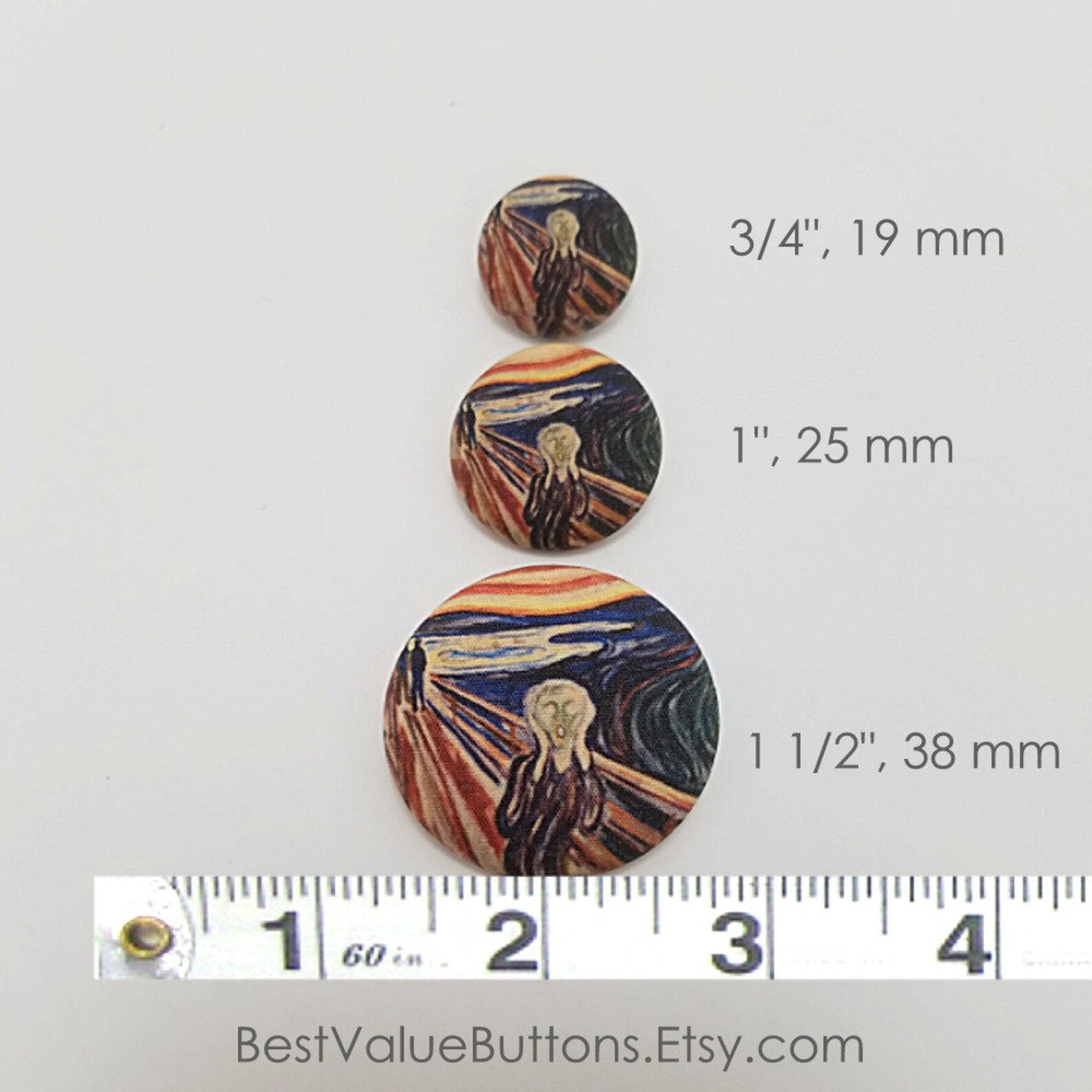 Fabric Buttons the Scream Buttons Edvard Munch Shank to | Etsy