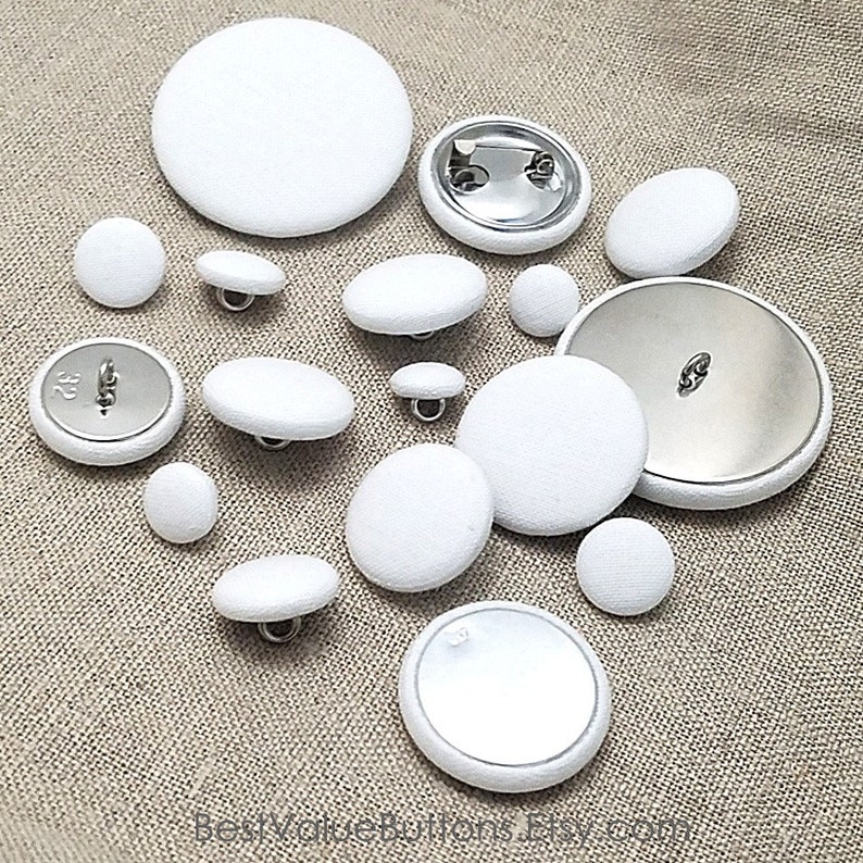 Cotton Buttons, White Cotton Fabric Buttons, Shank Back, Pin Back, Flat ...