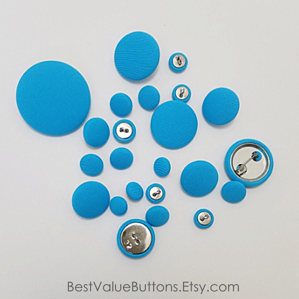 Fabric Buttons, Blue Turquoise Aqua Buttons, Shank to Sew, Pinback to ...