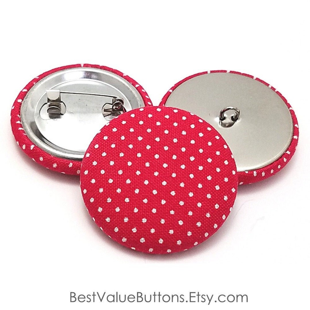 Fabric Buttons, Red White Pin Dot, Mini Polka Dot Buttons, Shank to Sew ...