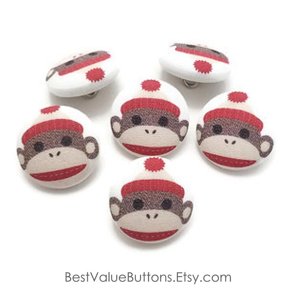Fabric Buttons Sock Monkey Buttons Shank Buttons Pinback | Etsy