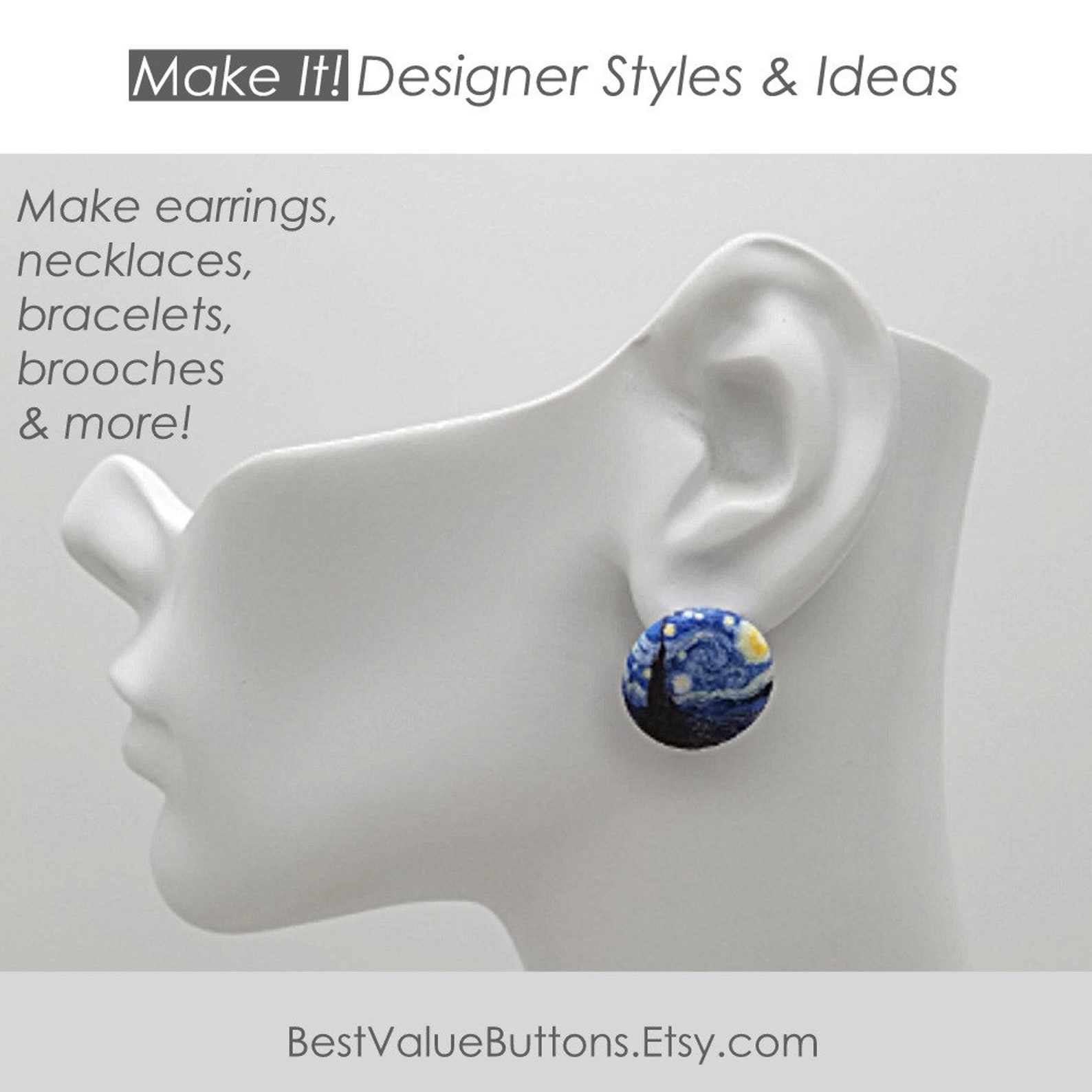 Fabric Buttons Starry Night Buttons Vincent Van Gogh - Etsy