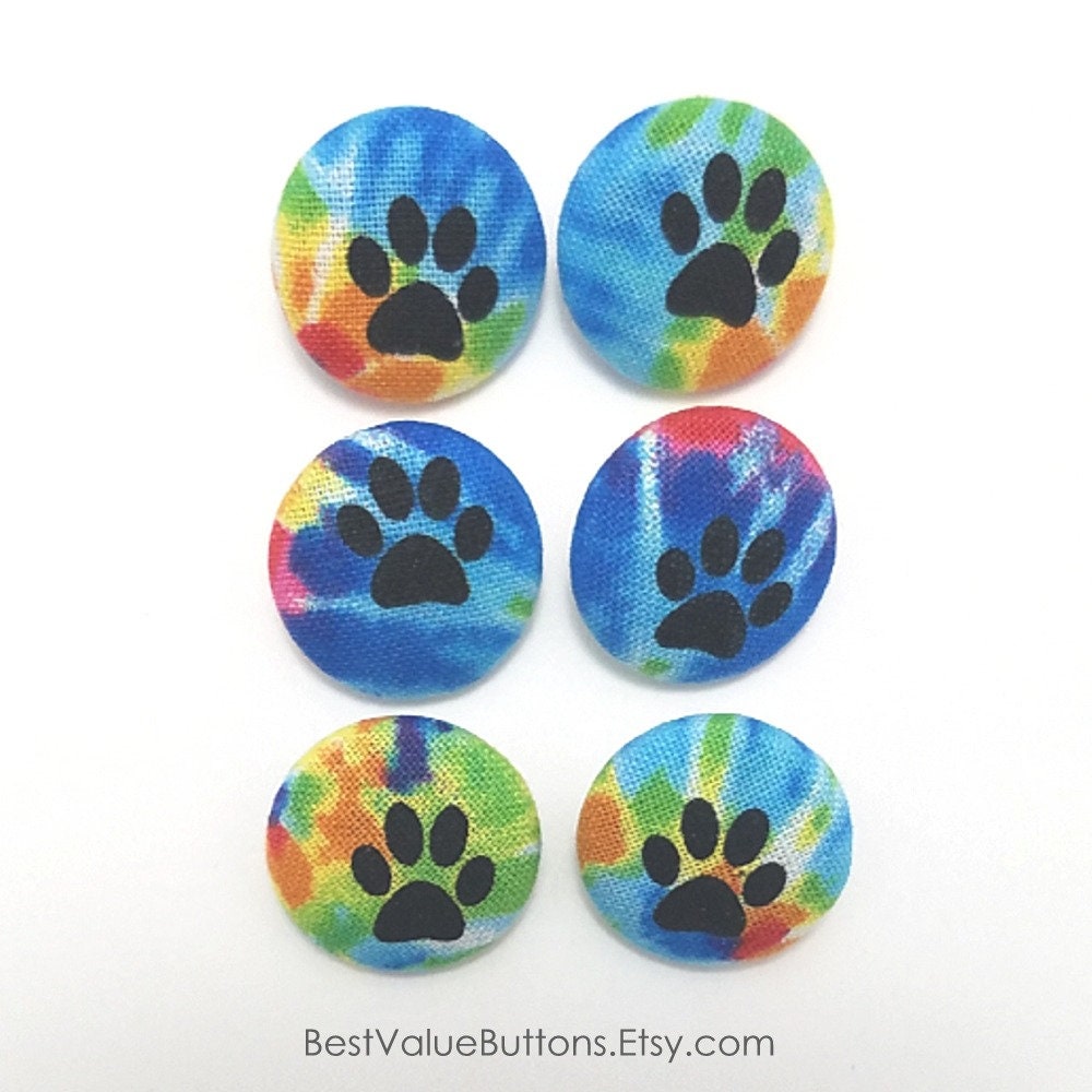 Fabric Buttons, Tie Dye Animal Paw, Dog Paw, Cat Paw, Buttons, Shank to ...