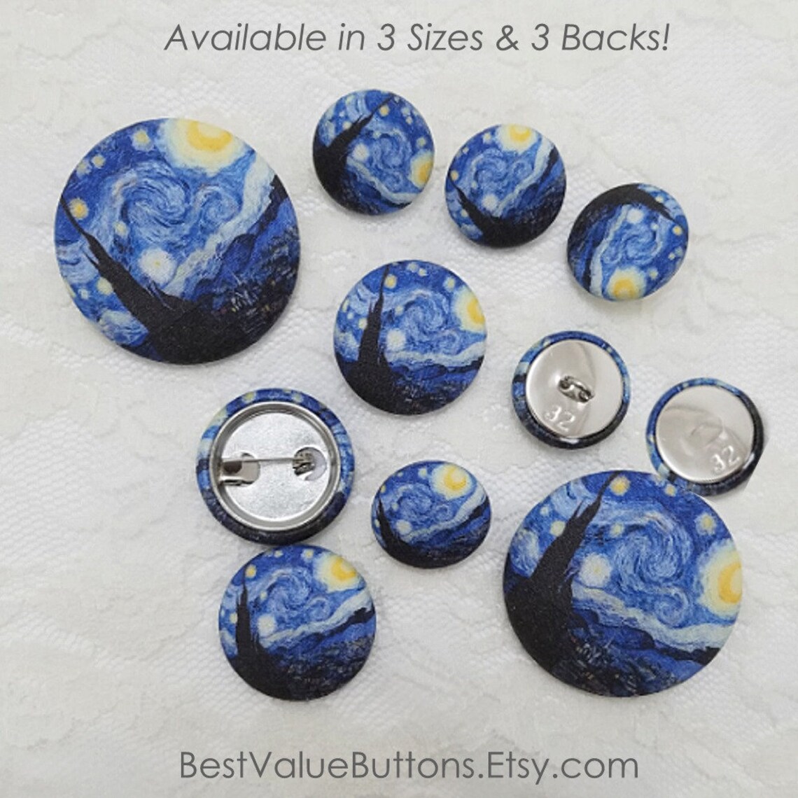 Fabric Buttons Starry Night Buttons Vincent Van Gogh | Etsy