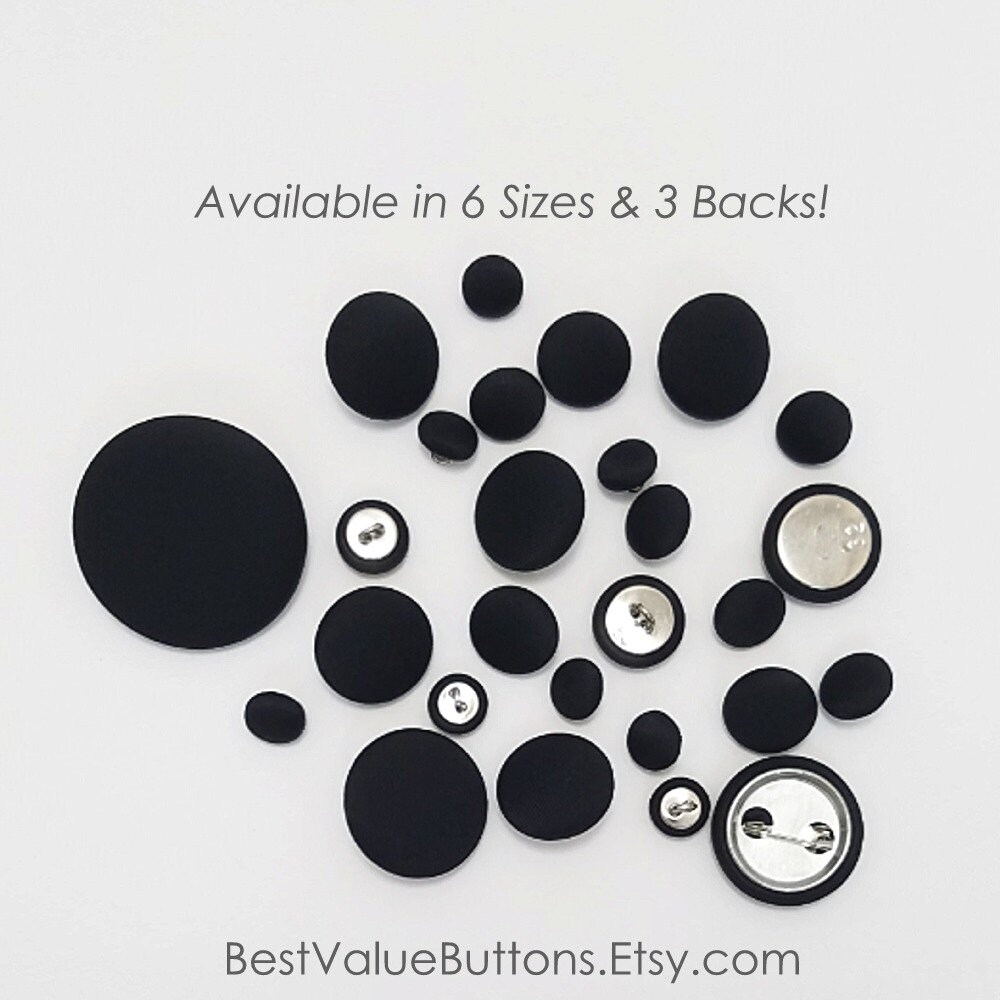 Fabric Buttons Black Buttons Shank to Sew Pinback to Pin - Etsy