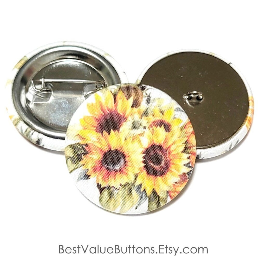 Fabric Buttons, Sunflowers Buttons, Floral Print Buttons, Shank to Sew ...