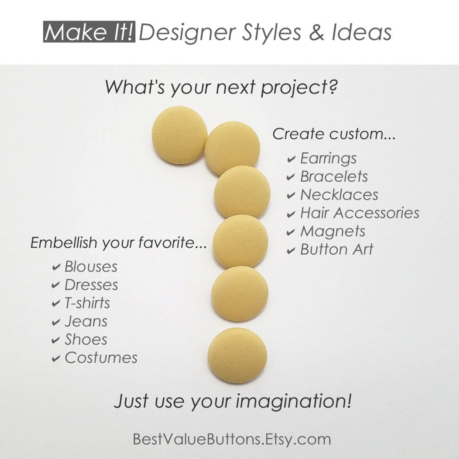 Fabric Buttons, Buttercream Buttons, Shank Buttons to Sew, Pinback ...