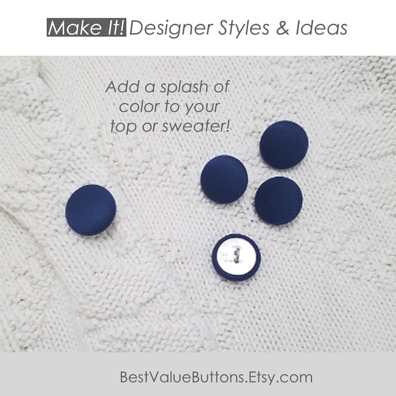 Fabric Buttons, Navy Blue Buttons, Shank to Sew, Pinback to Pin ...