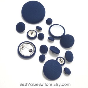 Fabric Buttons, Navy Blue Buttons, Shank to Sew, Pinback to Pin ...
