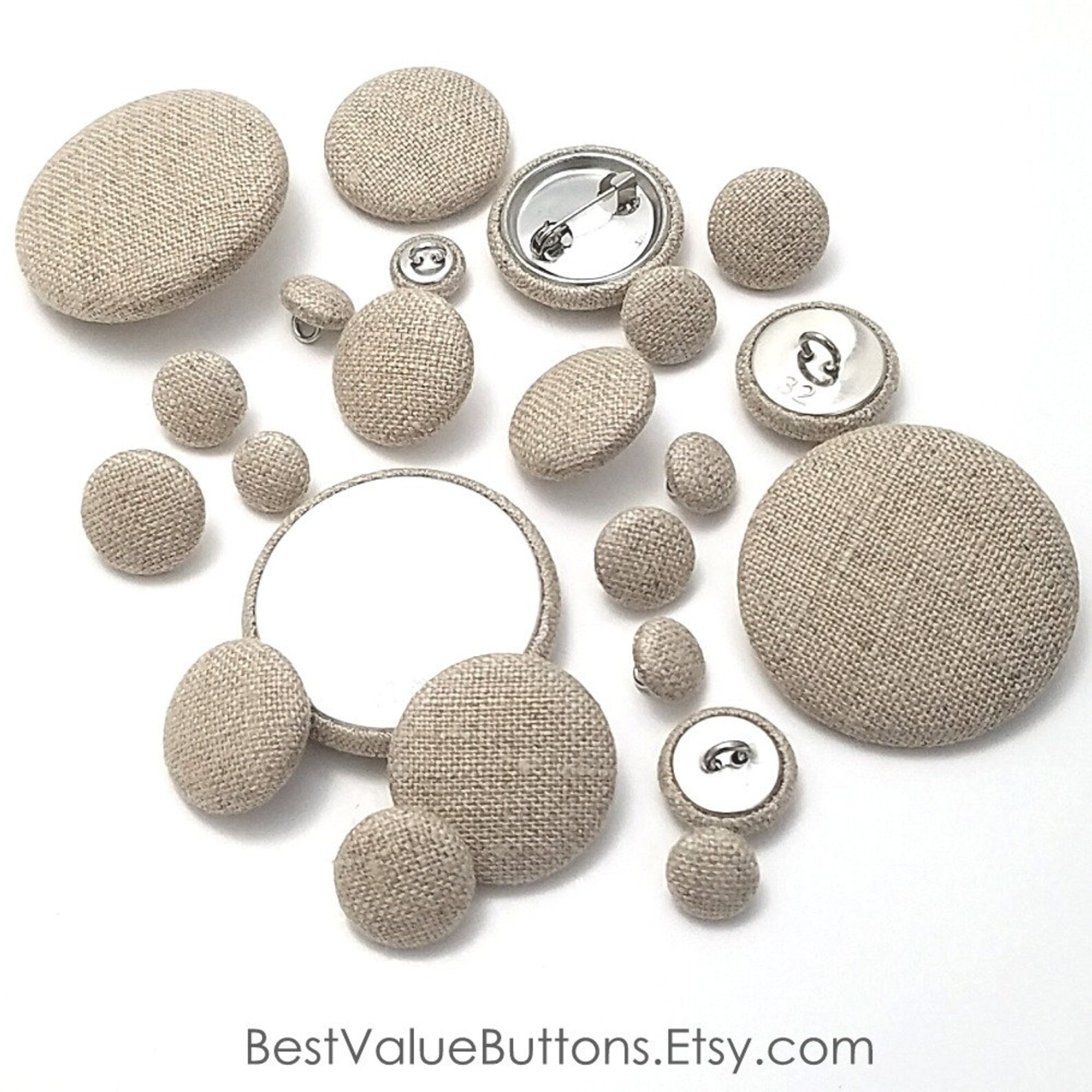 Linen Buttons, Natural Linen Fabric Buttons, Shank, Pinback, Flatback ...
