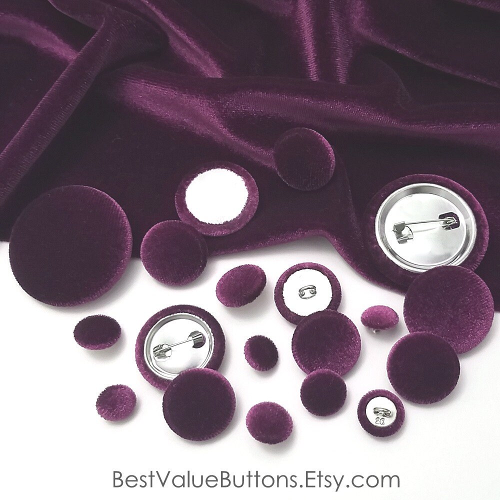 Velvet Buttons Purple Velvet Fabric Buttons Shank Pinback | Etsy