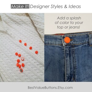 Fabric Buttons, Neon Orange Buttons, Shank to Sew, Pinback to Pin ...